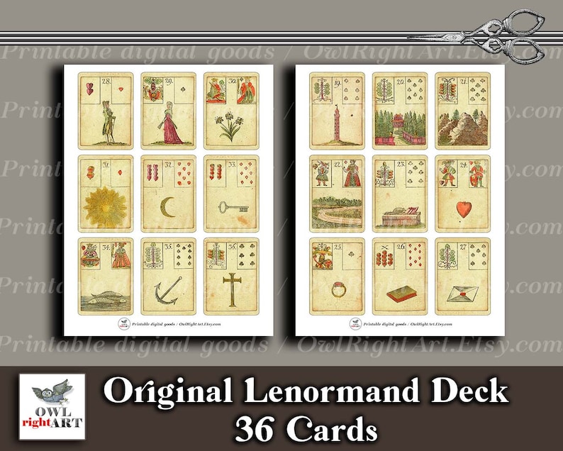 Printable Old Style Lenormand by Alexander Ray, Oracle Deck 38 Cards ...