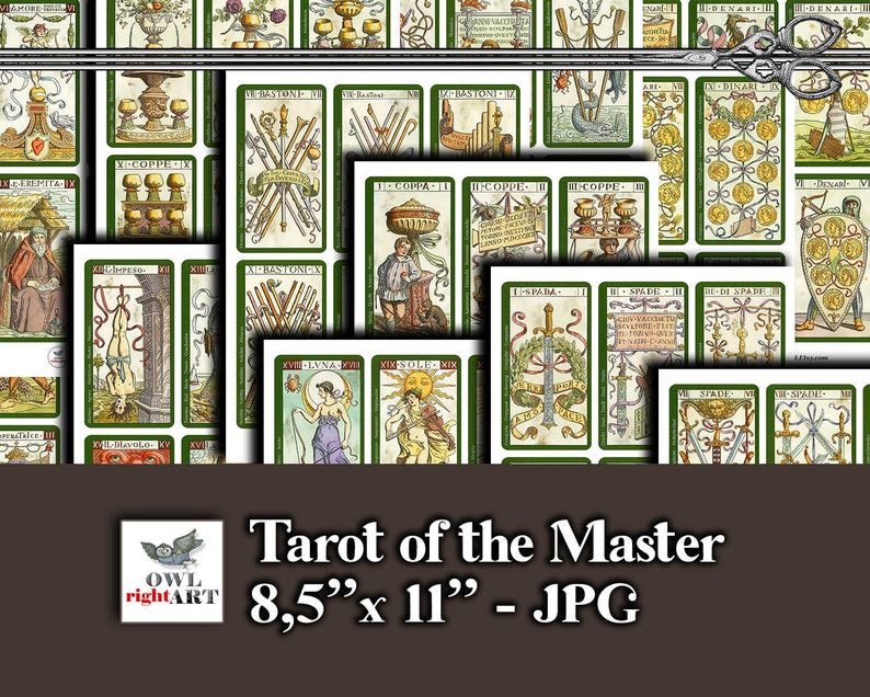 Tarot of the Master Printable Deck of 78 Cards, Vintage Italian Tarot ...