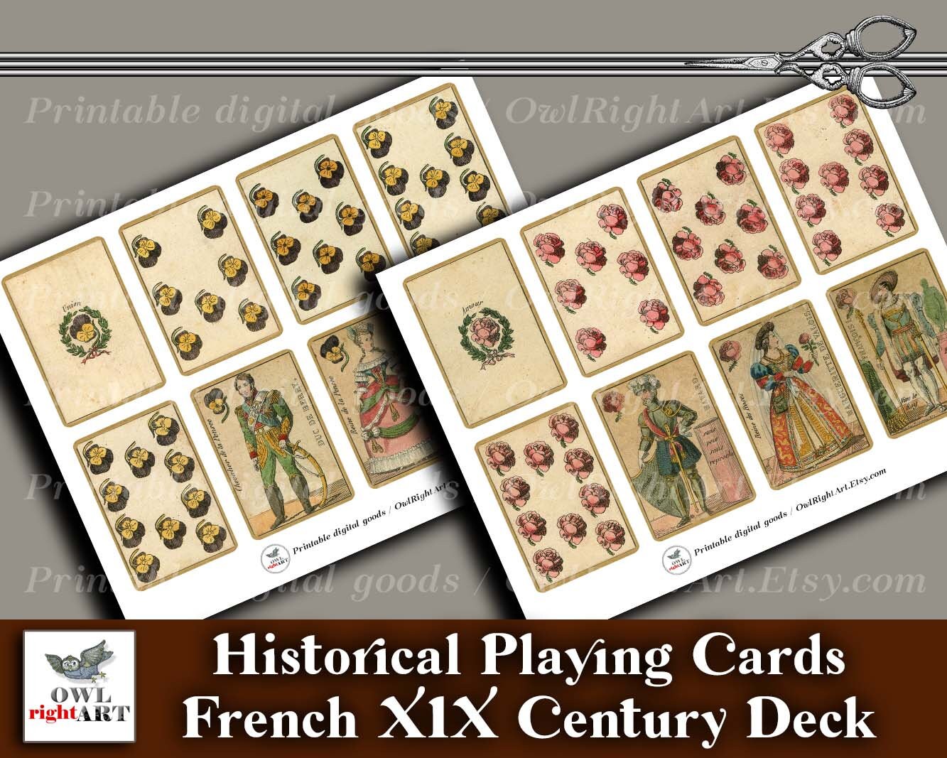 French Historical 19th Century Printable Playing Cards, Vintage ...
