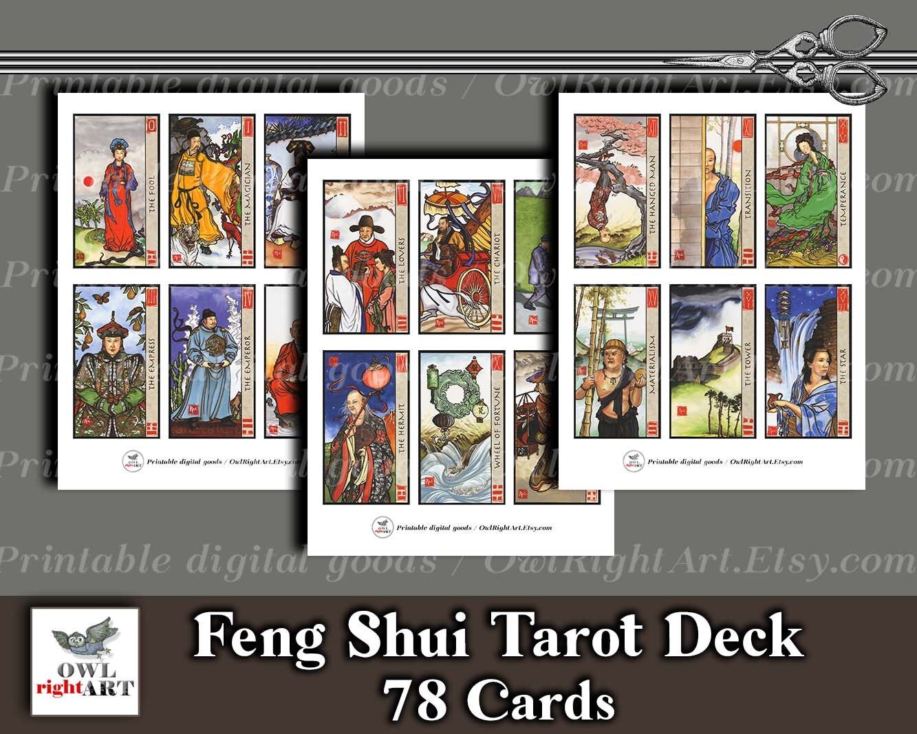 Printable Feng Shui Tarot Deck of 78 Cards, Digital Chinese Tarot Cards ...