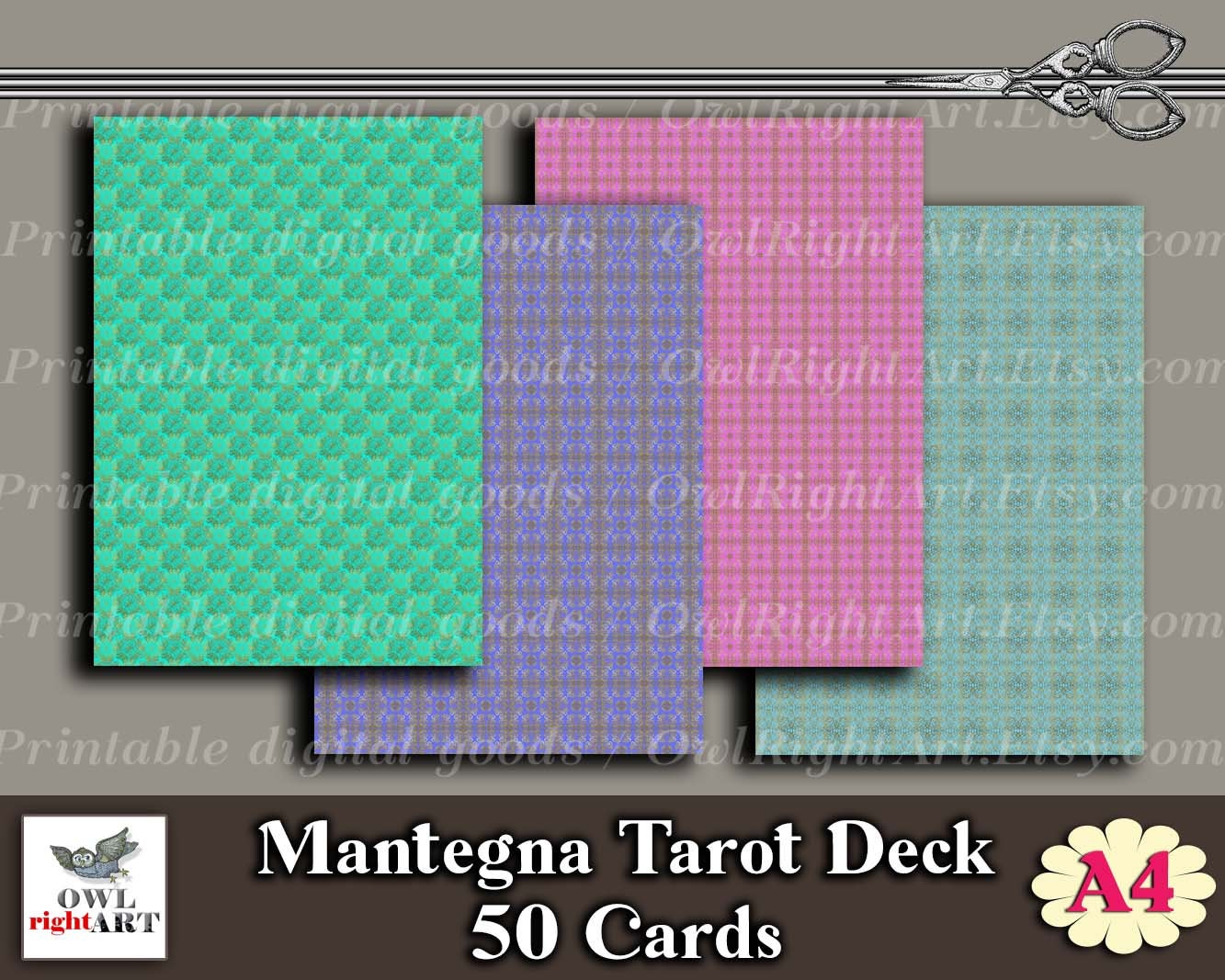 Medieval Mantegna Tarot Cards A4, Printable Italian Tarocchi 50 Cards ...