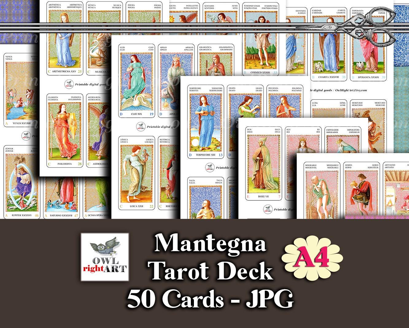 Medieval Mantegna Tarot Cards A4, Printable Italian Tarocchi 50 Cards ...