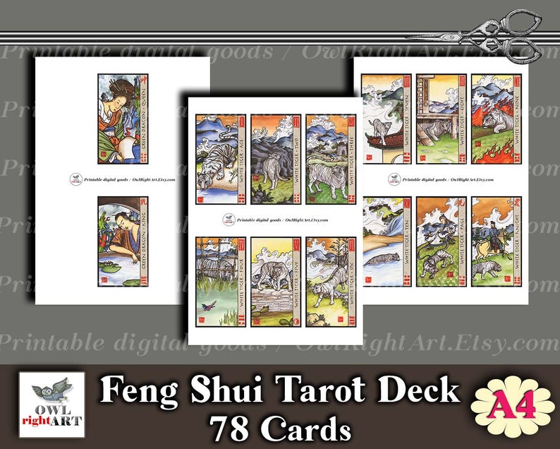 Printable Feng Shui Tarot 78 Cards A4, Digital Chinese Tarot Cards Deck ...