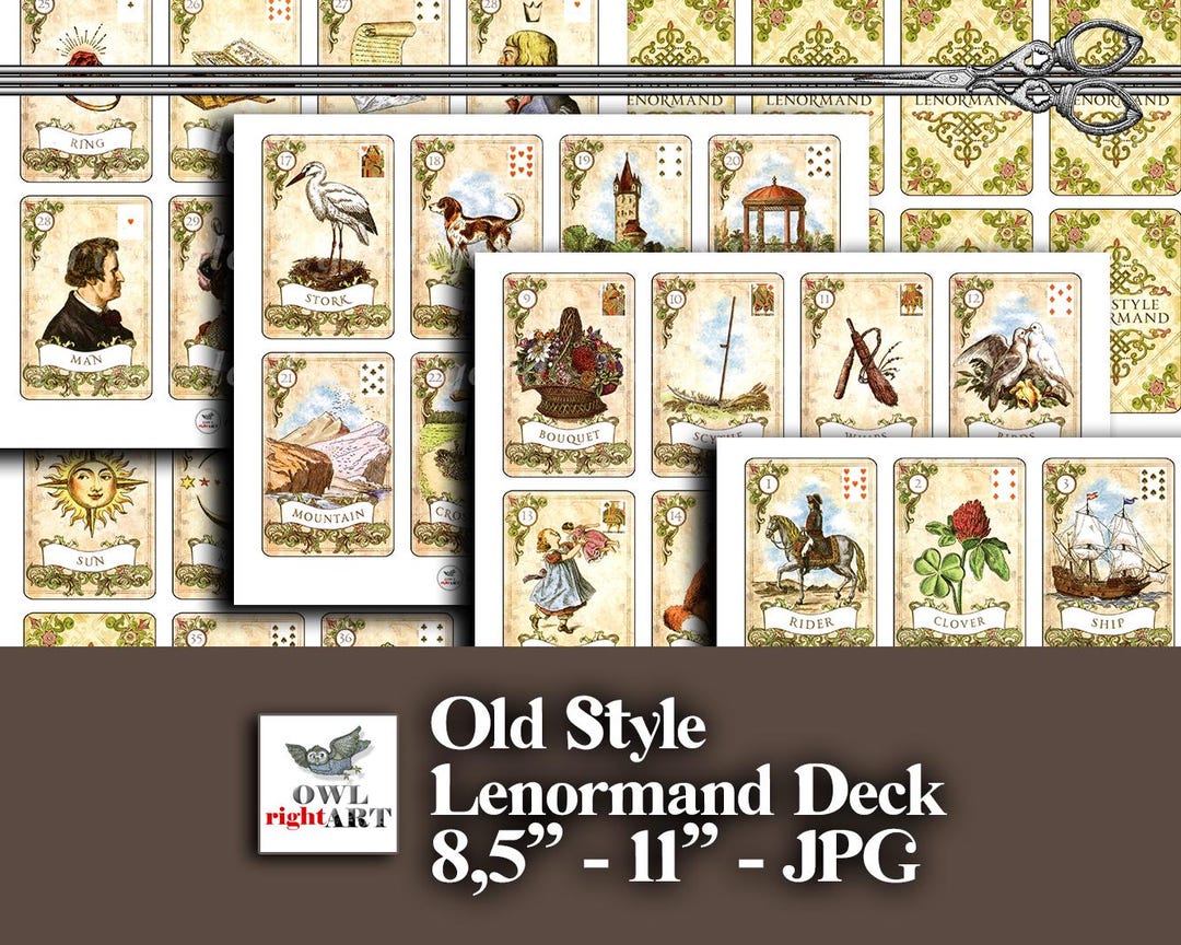Printable Old Style Lenormand by Alexander Ray, Oracle Deck 38 Cards ...