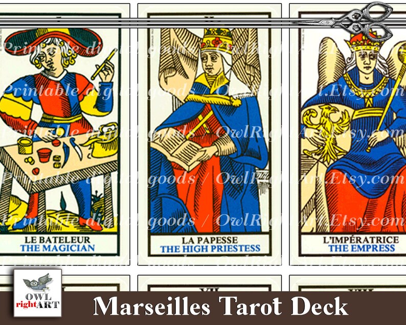 Printable Vintage Marseilles Tarot Deck, Antique Italian-suited Tarot ...