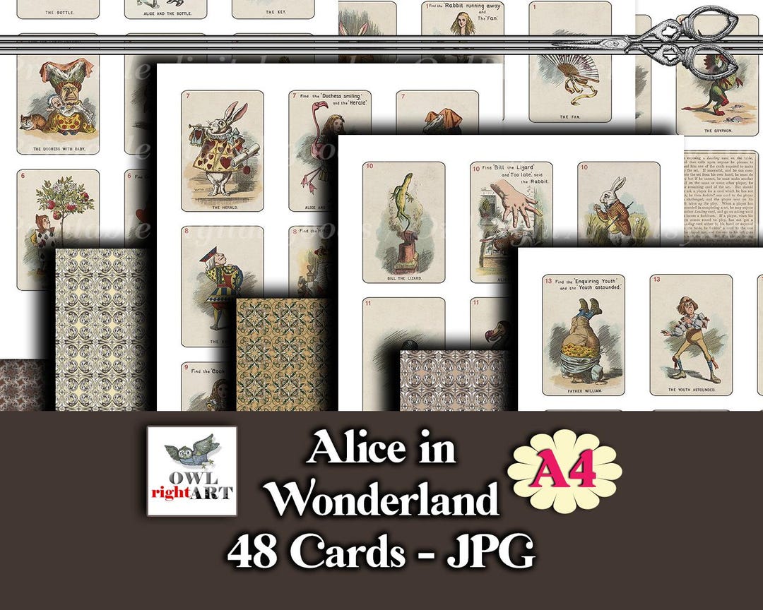 Classic Playing Cards Alice in Wonderland A4, Printable Card Deck of ...