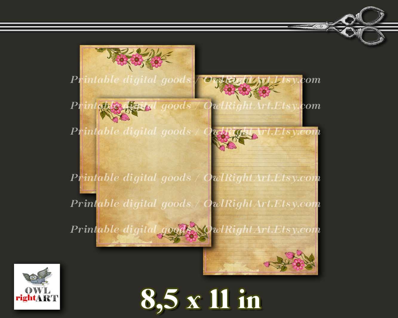 Pink Flowers Printable Stationery Set 85x11 in Digital - Etsy