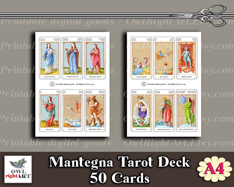 Medieval Mantegna Tarot Cards A4, Printable Italian Tarocchi 50 Cards ...