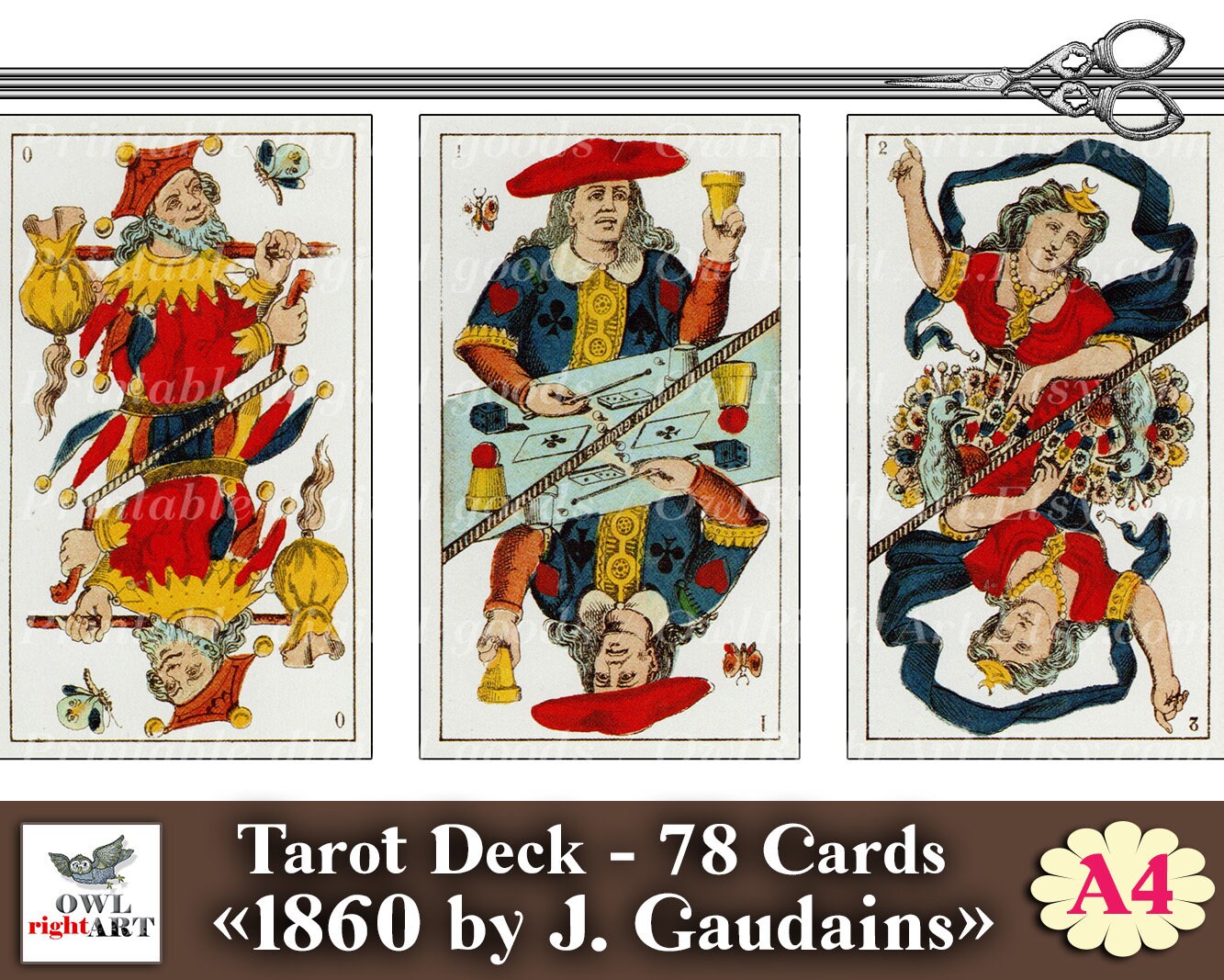 Printable Tarot Cards 1860 J.gaudains A4 French Tarot Deck of - Etsy