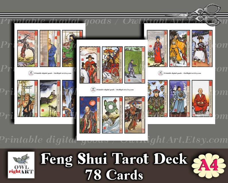 Printable Feng Shui Tarot 78 Cards A4, Digital Chinese Tarot Cards Deck ...