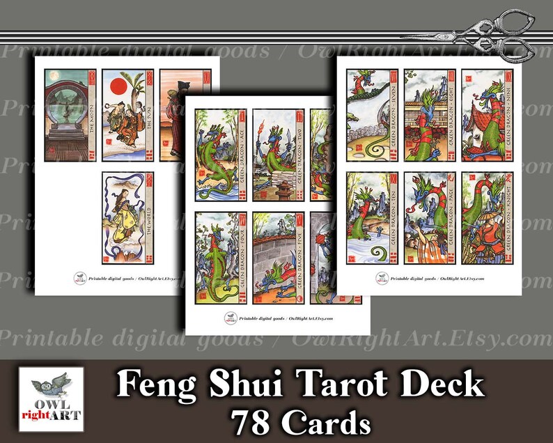 Printable Feng Shui Tarot Deck - 78 Cards - PDF Format, Digital Chinese ...