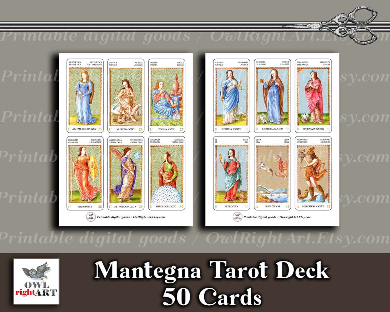 Mantegna Tarot Deck 50 Cards- Printable Italian Tarocchi Cards ...