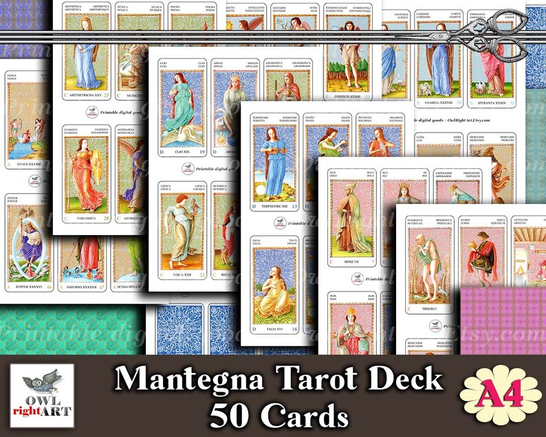 Medieval Mantegna Tarot Cards A4, Printable Italian Tarocchi 50 Cards ...