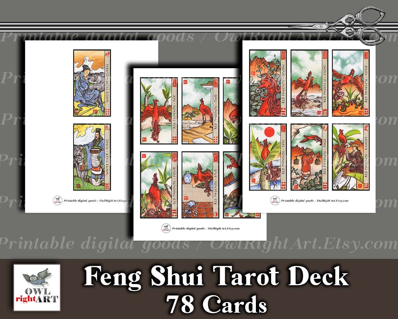 Printable Feng Shui Tarot Deck of 78 Cards, Digital Chinese Tarot Cards ...