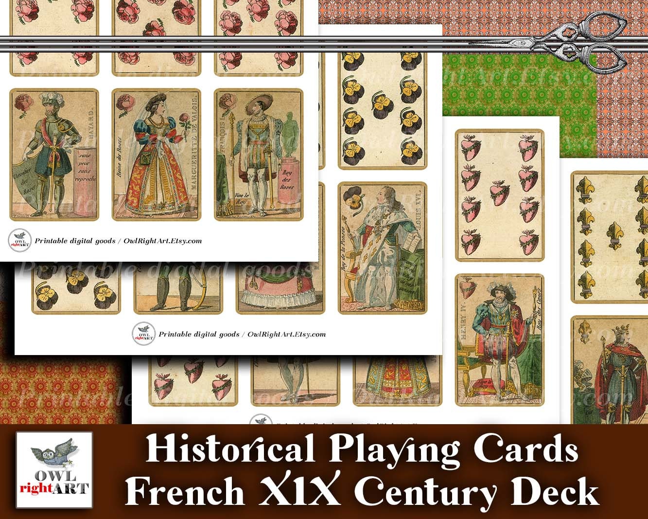 French Historical 19th Century Printable Playing Cards, Vintage ...