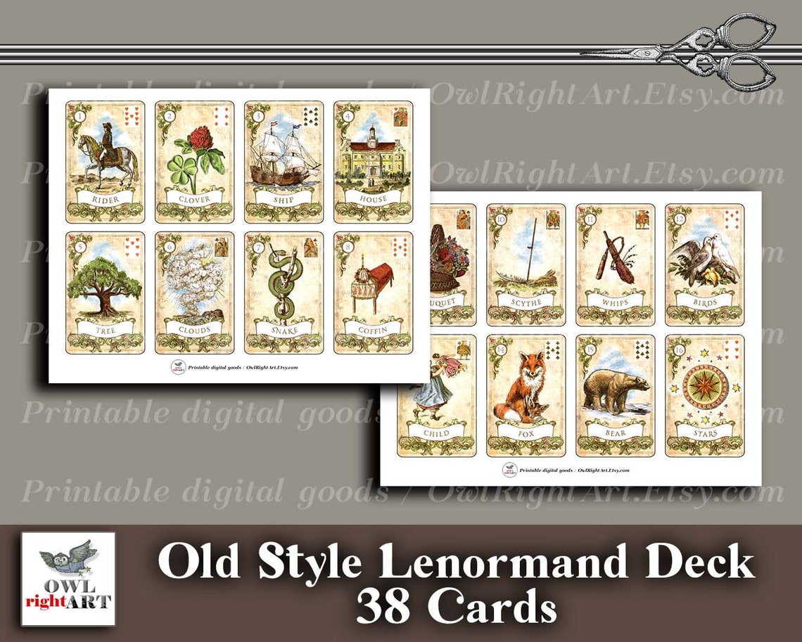 Printable Old Style Lenormand by Alexander Ray, Oracle Deck 38 Cards ...