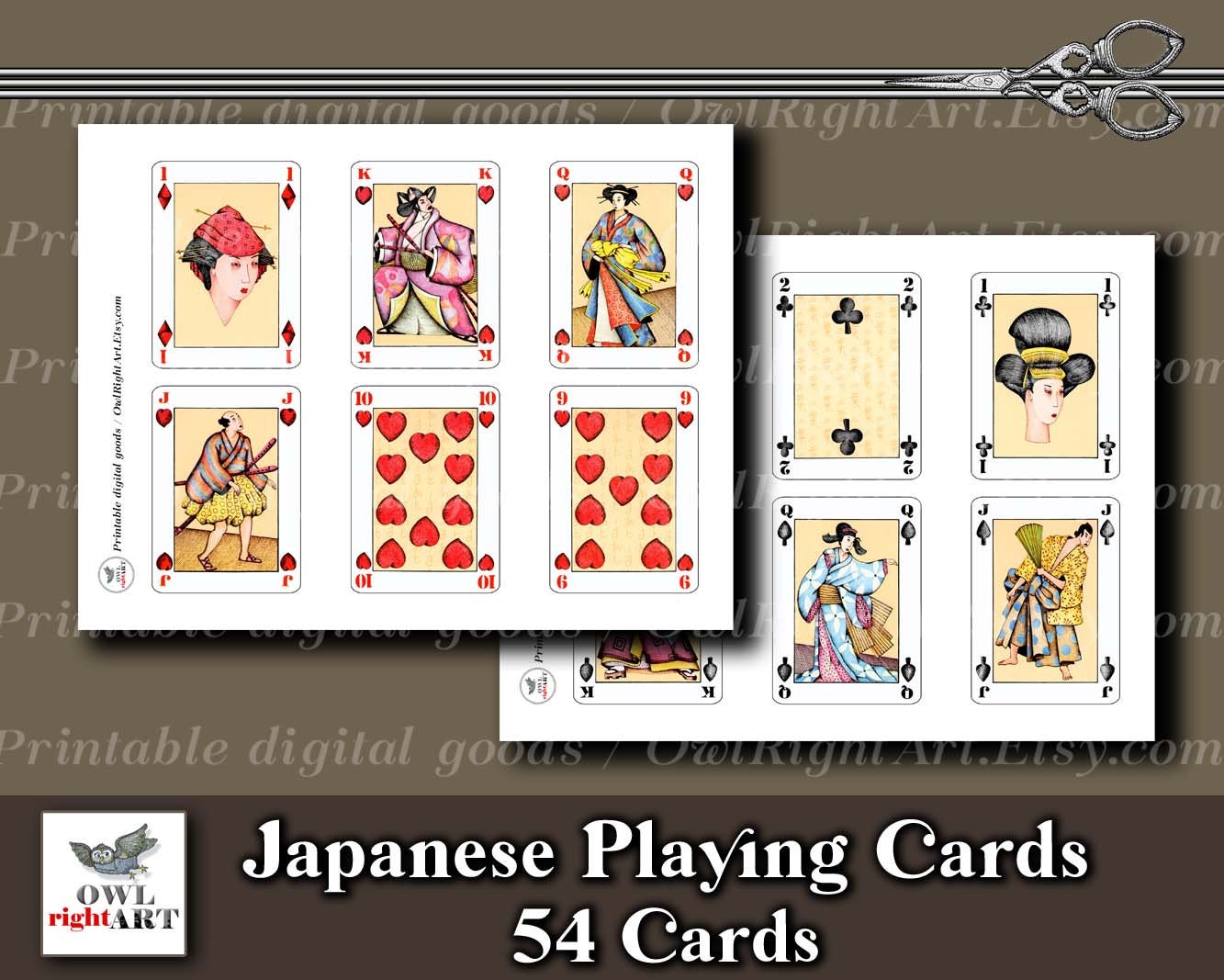 Printable Japanese Deck of 54 Cards, Grimaud Digital Japanese Play ...