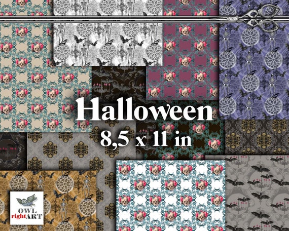 Skulls and Skeletons Digital Paper 85x11 Inch Halloween - Etsy