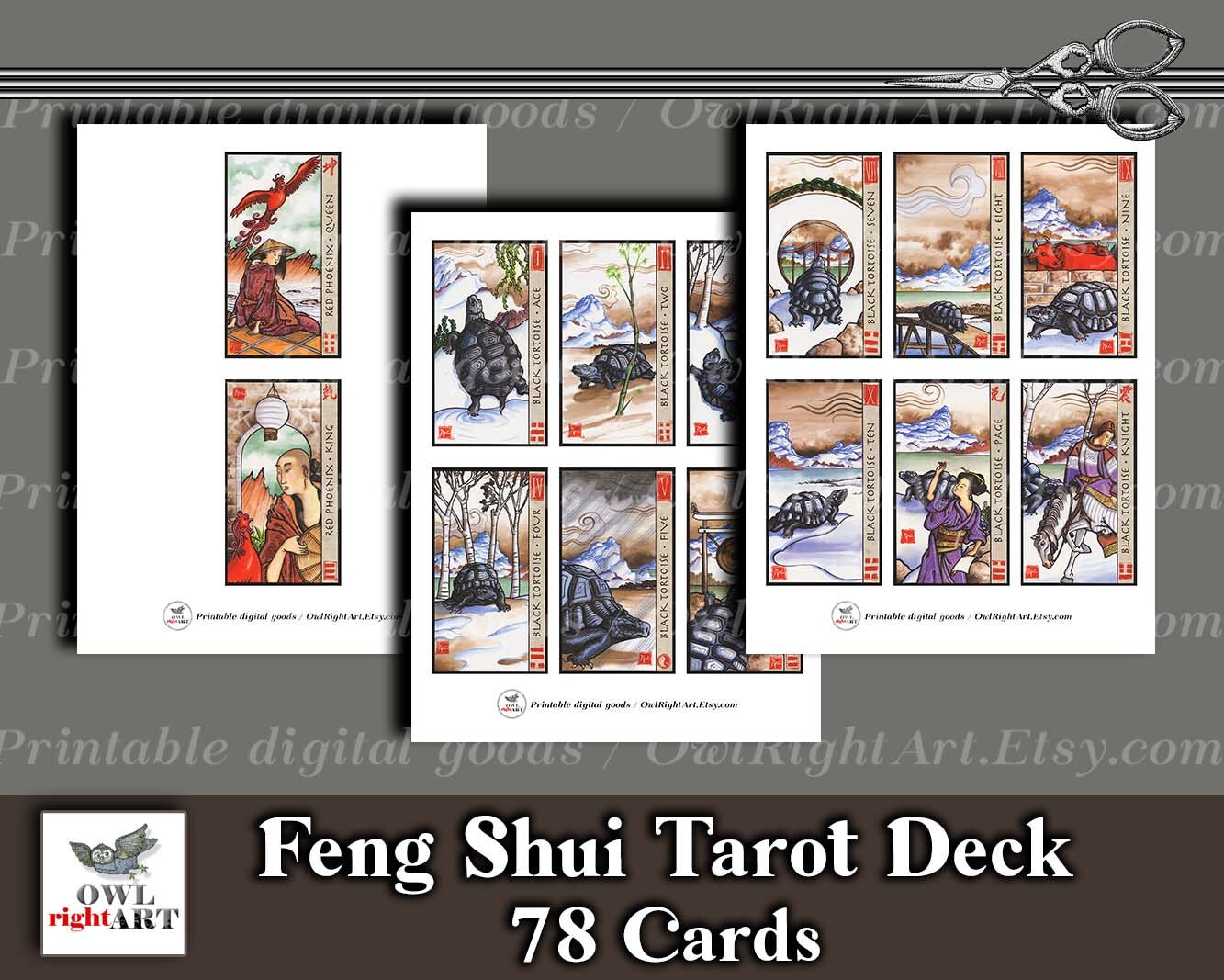 Printable Feng Shui Tarot Deck of 78 Cards, Digital Chinese Tarot Cards ...