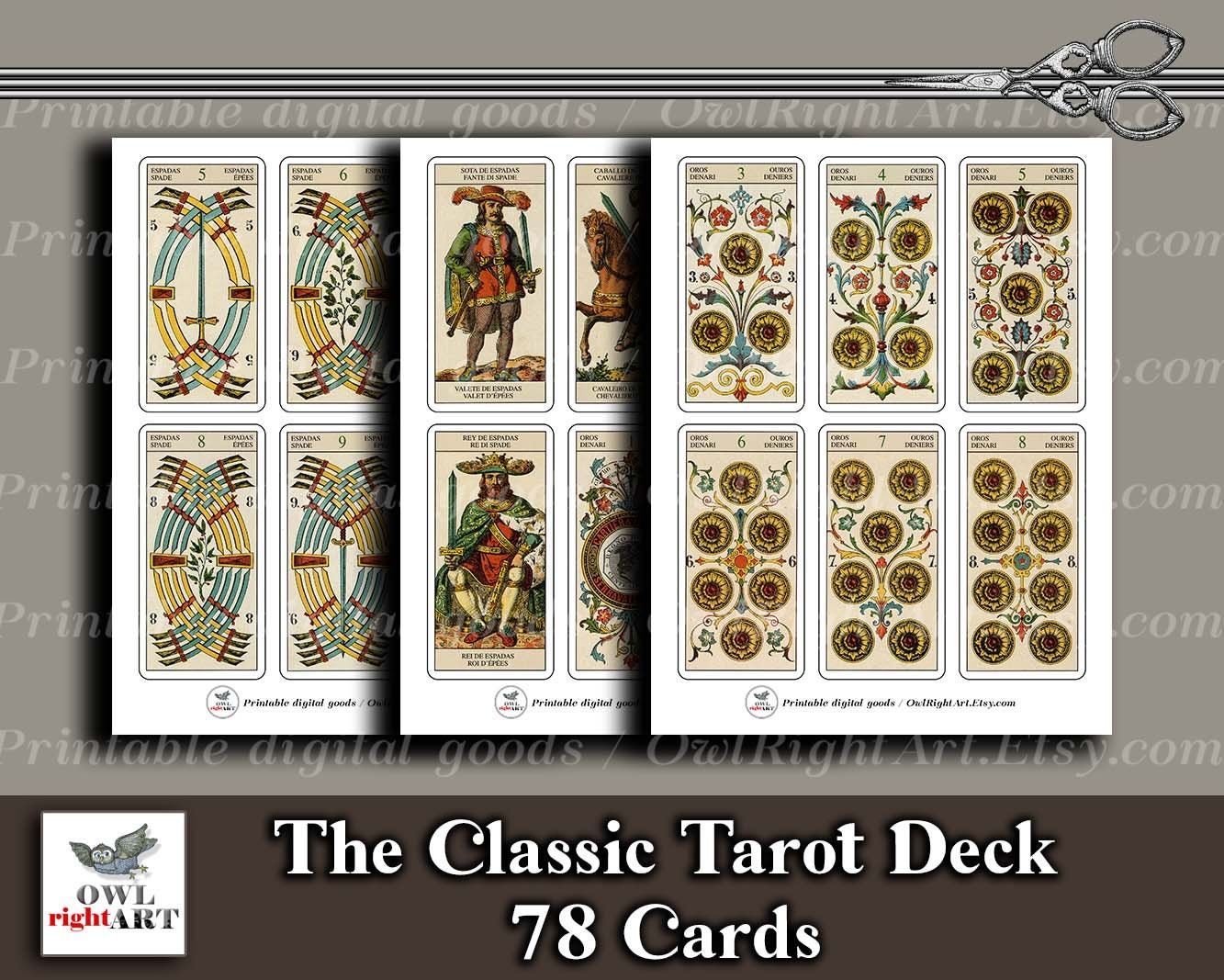 The Classic Tarot Printable Vintage Italian Tarot Deck 78 Cards ...