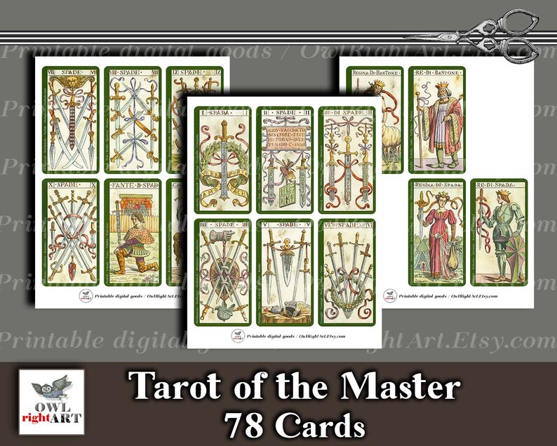 Tarot of the Master Printable Deck of 78 Cards, Vintage Italian Tarot ...