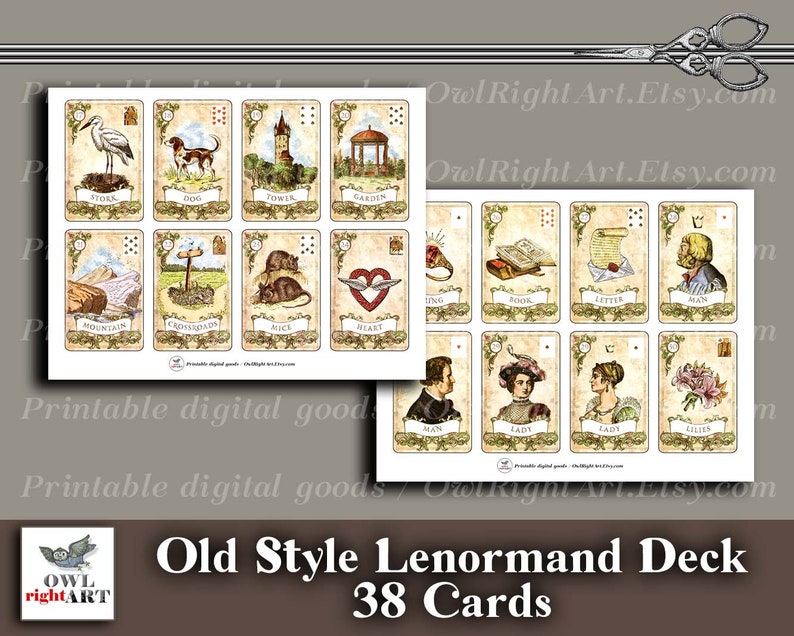 Printable Old Style Lenormand by Alexander Ray, Oracle Deck 38 Cards ...