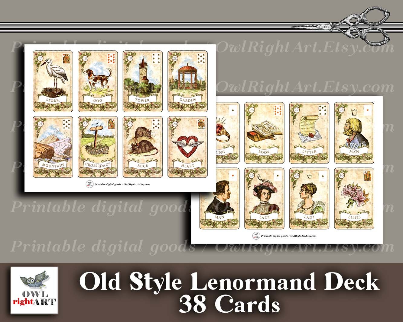 Printable Old Style Lenormand by Alexander Ray, Oracle Deck 38 Cards ...