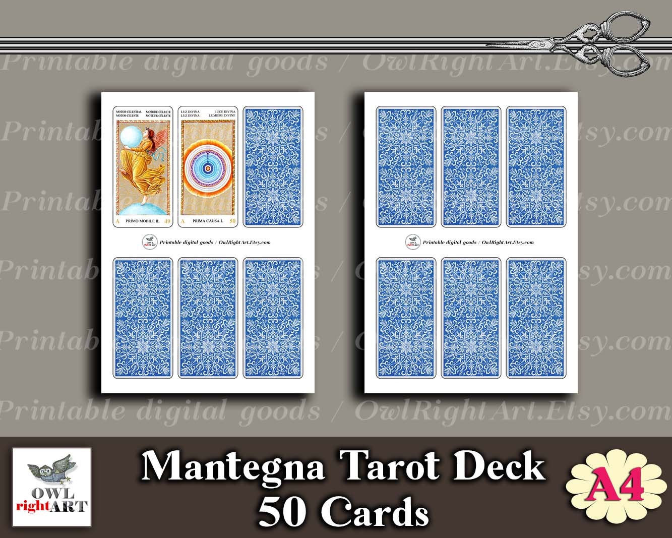 Medieval Mantegna Tarot Cards A4, Printable Italian Tarocchi 50 Cards ...
