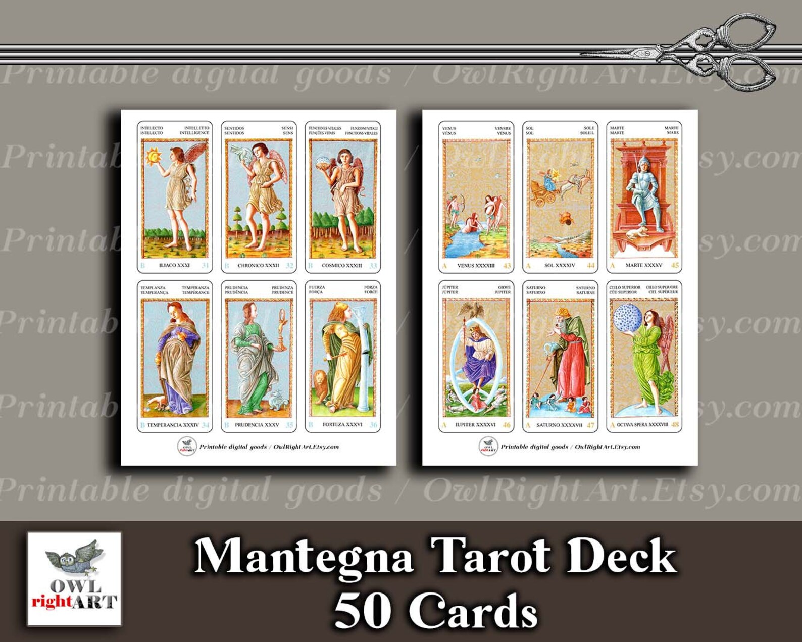 Mantegna Tarot Deck 50 Cards- Printable Italian Tarocchi Cards ...