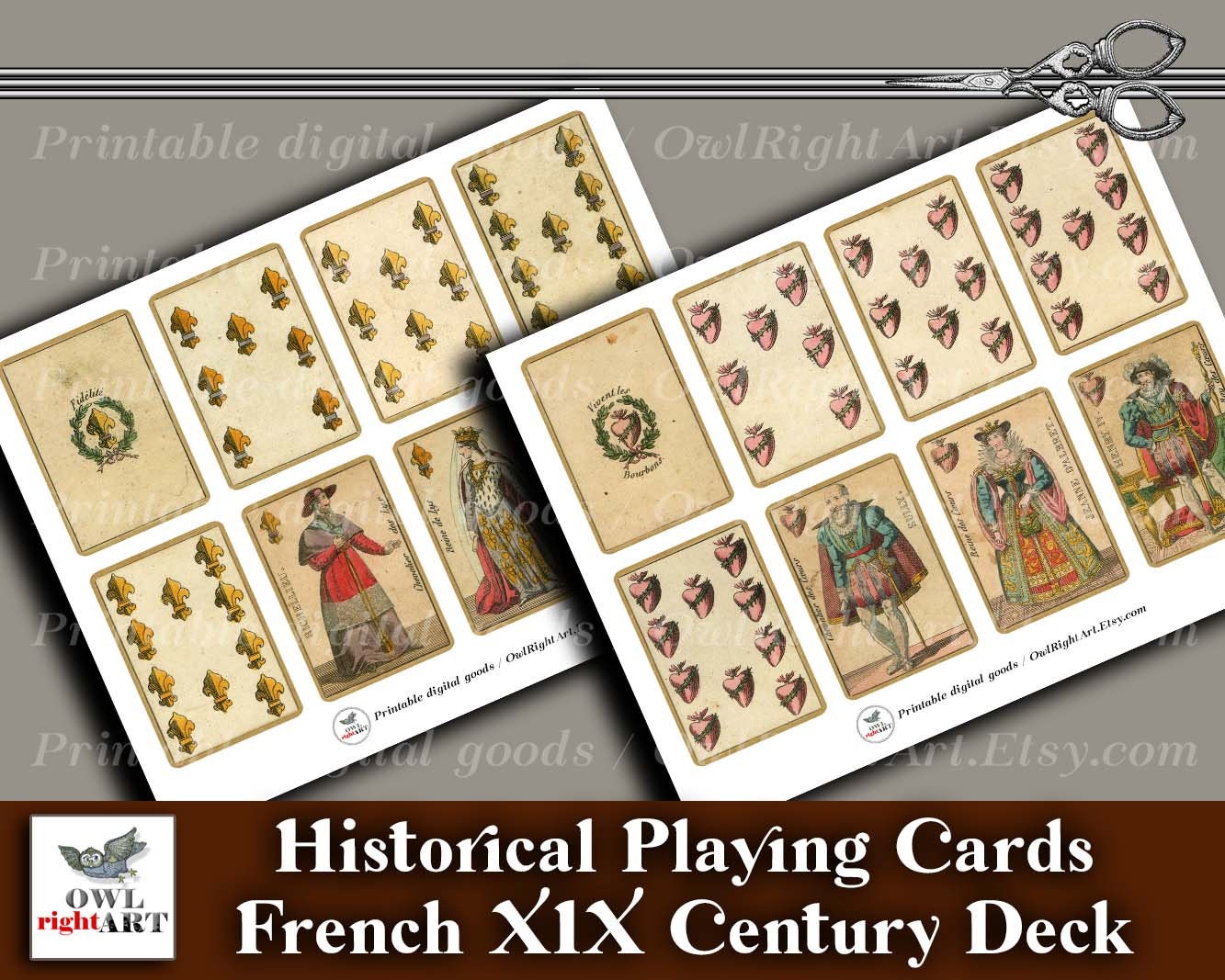 French Historical 19th Century Printable Playing Cards, Vintage ...