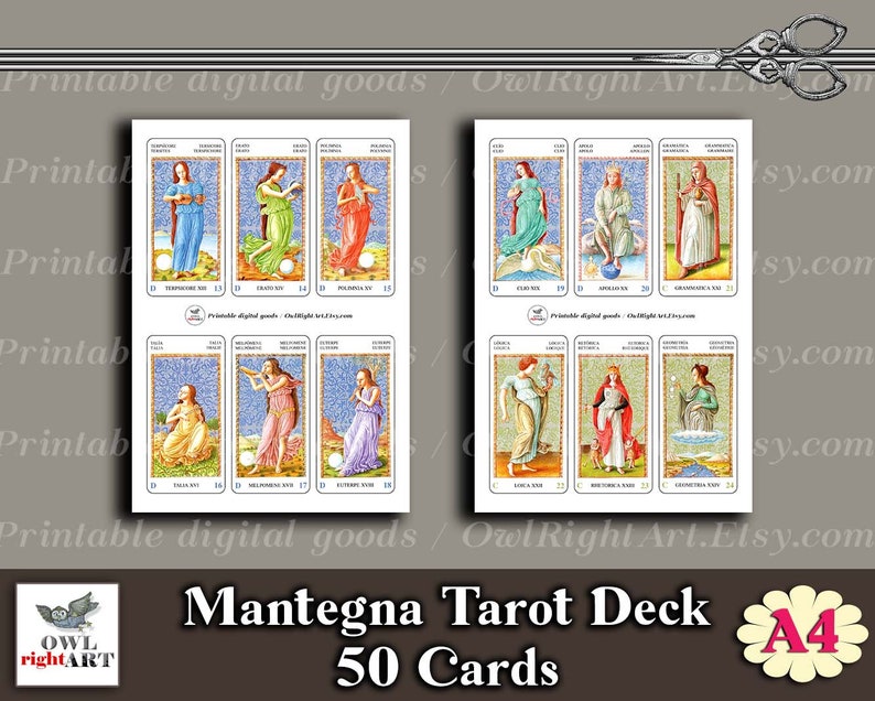 Medieval Mantegna Tarot Cards A4, Printable Italian Tarocchi 50 Cards ...