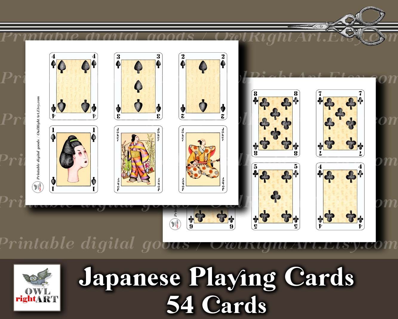 Printable Japanese Deck of 54 Cards, Grimaud Digital Japanese Play ...