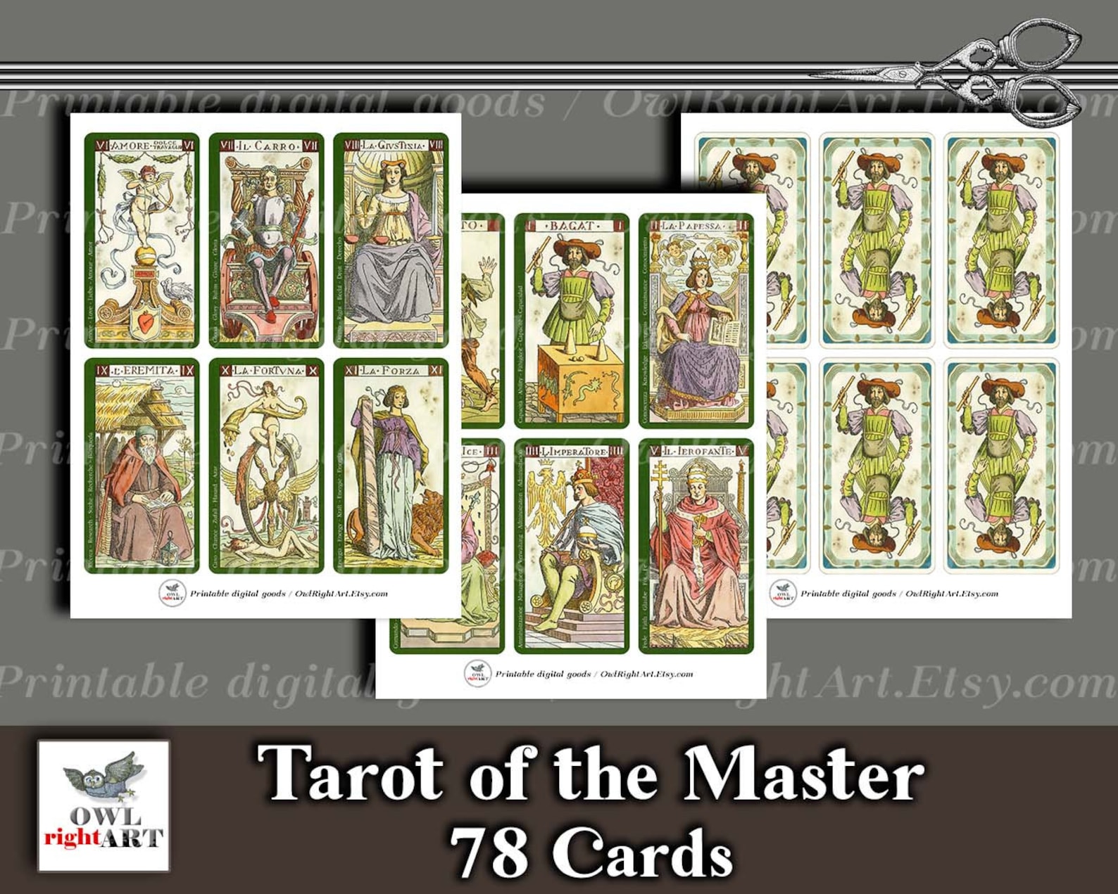 Tarot of the Master Printable Deck of 78 Cards, Vintage Italian Tarot ...
