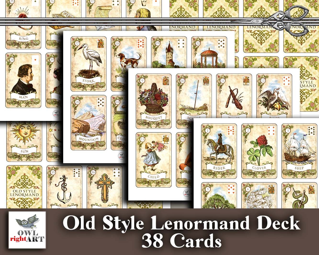 Printable Old Style Lenormand by Alexander Ray, Oracle Deck 38 Cards ...
