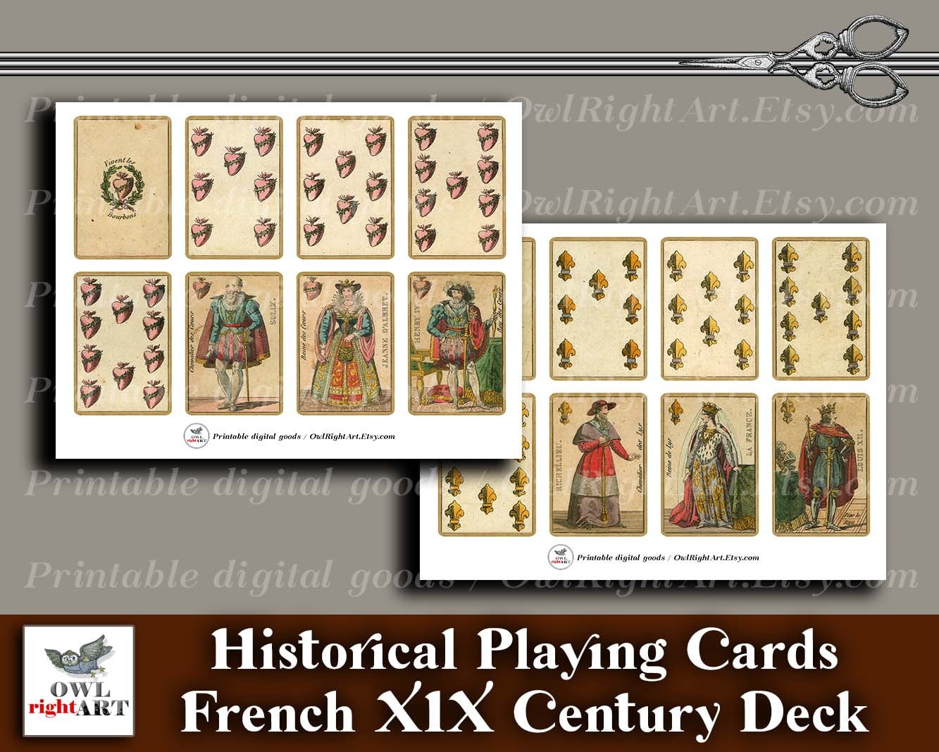 French Historical 19th Century Printable Playing Cards, Vintage ...
