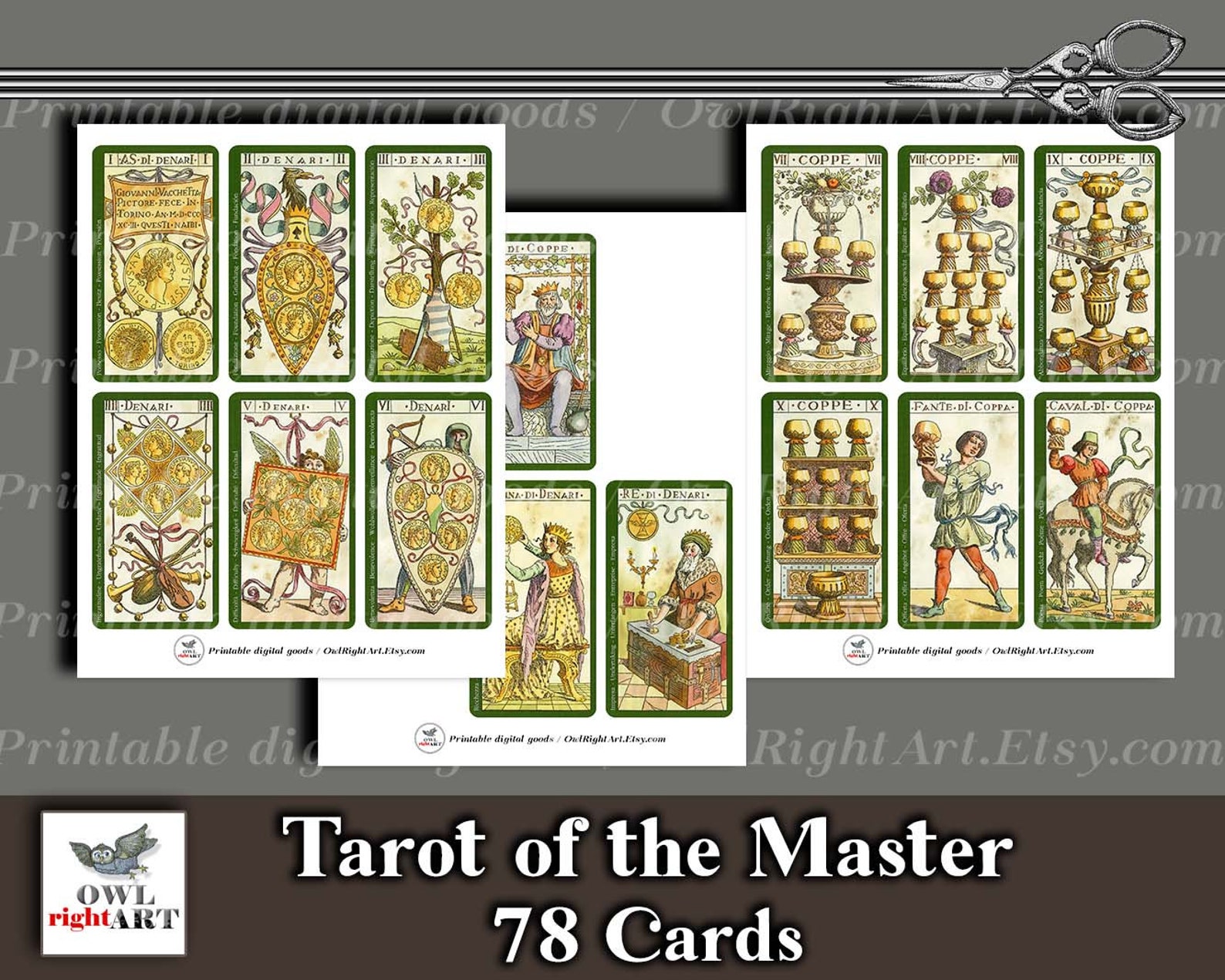 Tarot of the Master Printable Deck of 78 Cards, Vintage Italian Tarot ...