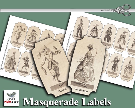 Masquerade Ball Labels 20 Printable Antique Masquerade Masks - Etsy