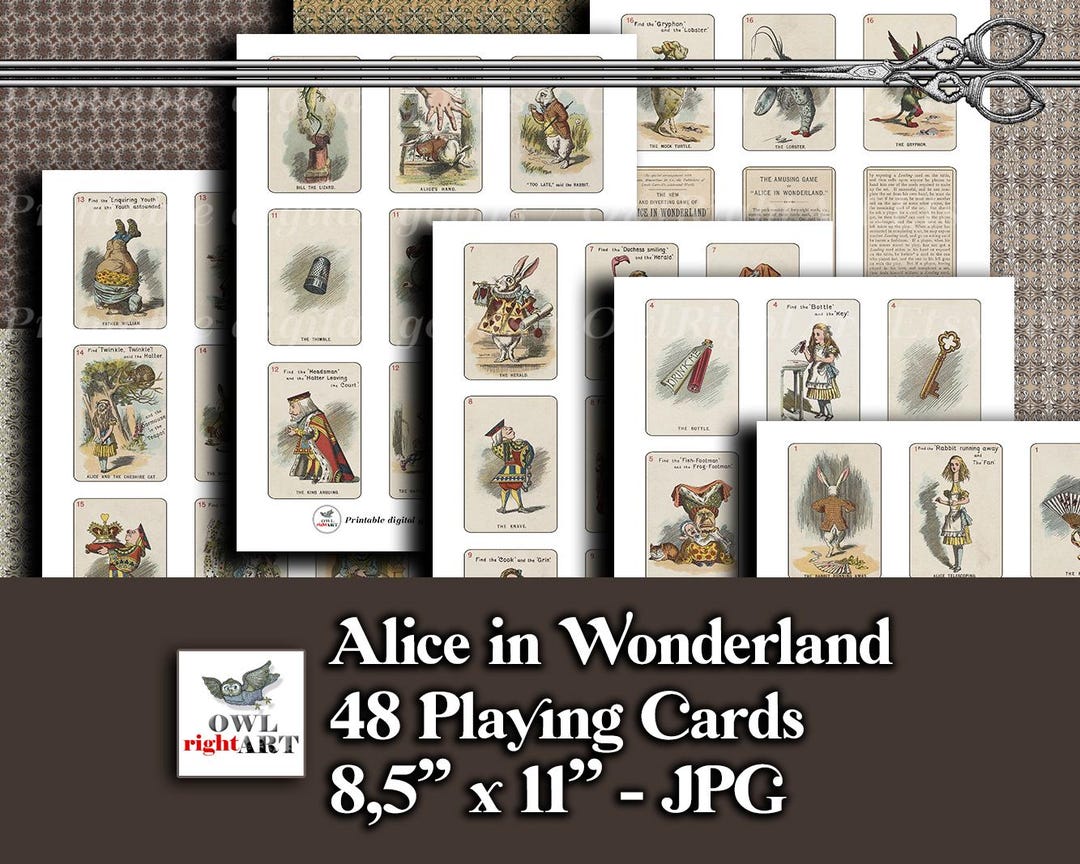Vintage Printable Alice in Wonderland Cards 8.5x11 In, Adventures of ...