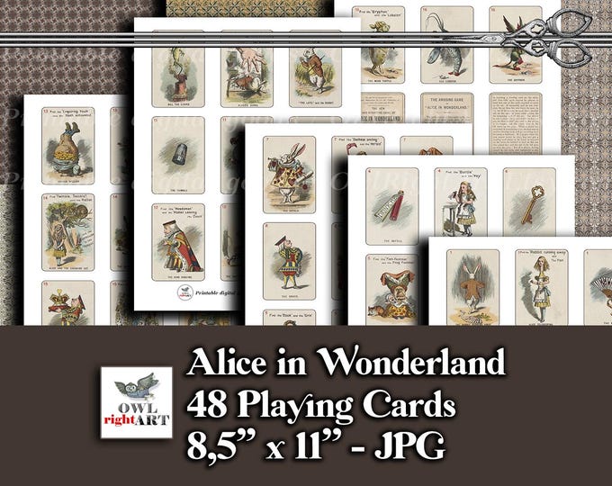 Vintage Printable Alice in Wonderland Cards 8.5x11 In, Adventures of ...