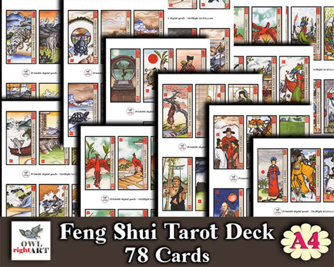 Printable Feng Shui Tarot 78 Cards A4, Digital Chinese Tarot Cards Deck ...
