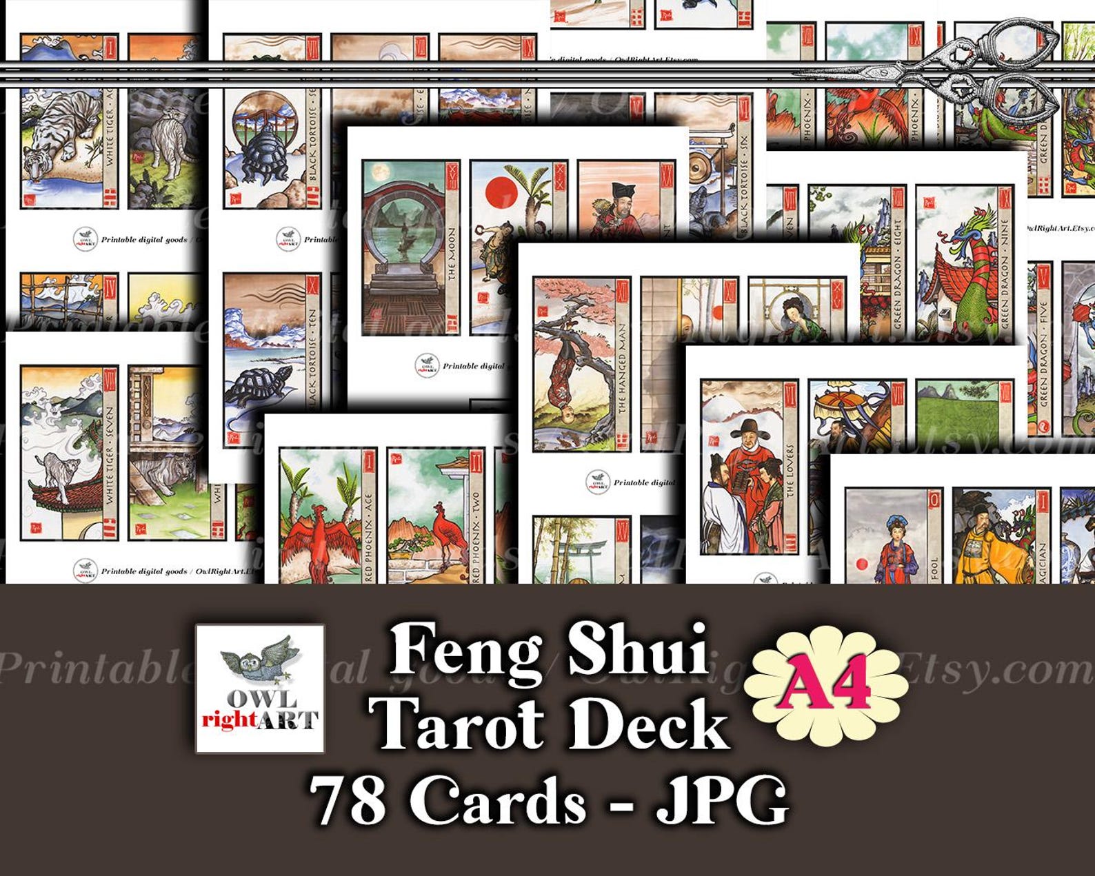 Printable Feng Shui Tarot 78 Cards - A4, Digital Chinese Tarot Cards ...