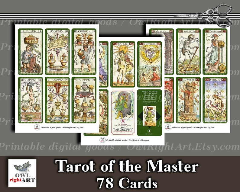Tarot of the Master Printable Deck of 78 Cards, Vintage Italian Tarot ...