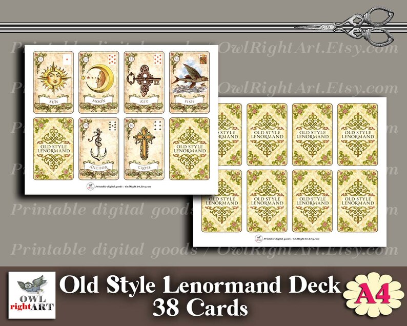 Digital Old Style Lenormand A4 by Alexander Ray, Printable Oracle Deck ...