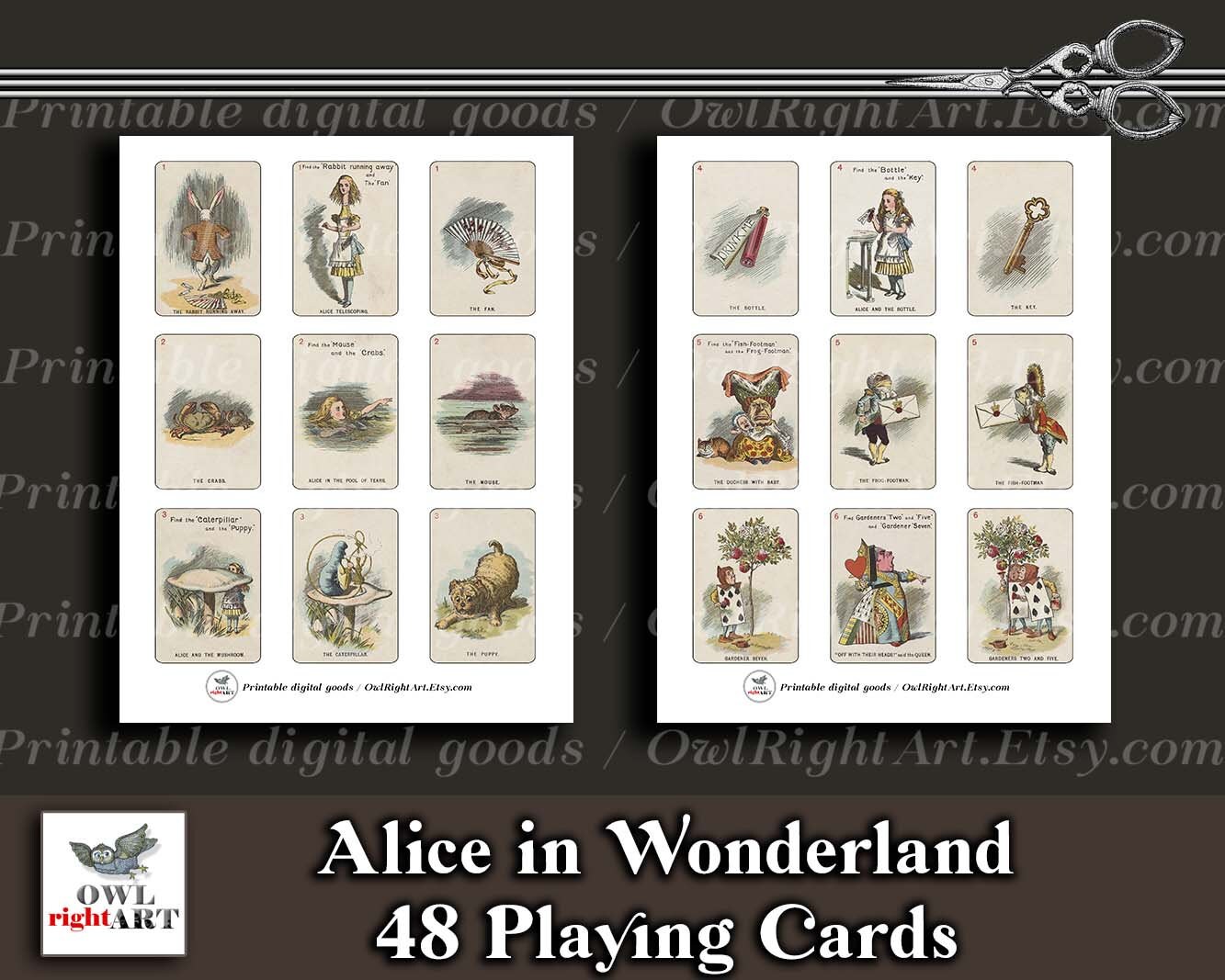 Vintage Printable Alice in Wonderland Cards 8.5x11 In, Adventures of ...