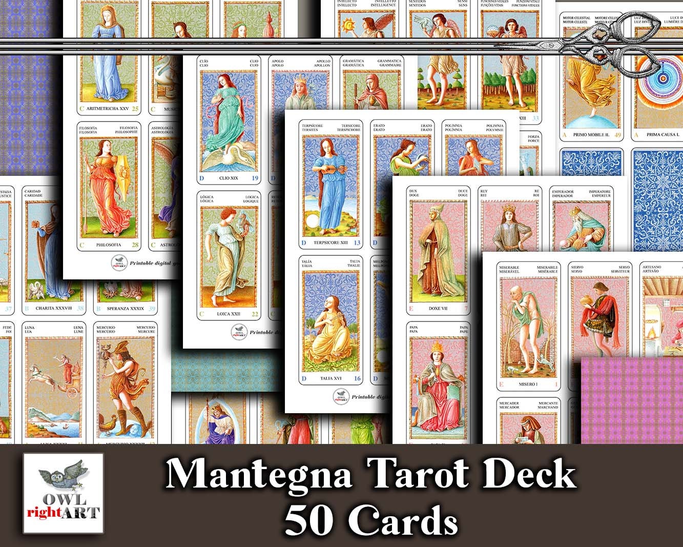 Mantegna Tarot Deck 50 Cards Printable Italian Tarocchi Cards ...