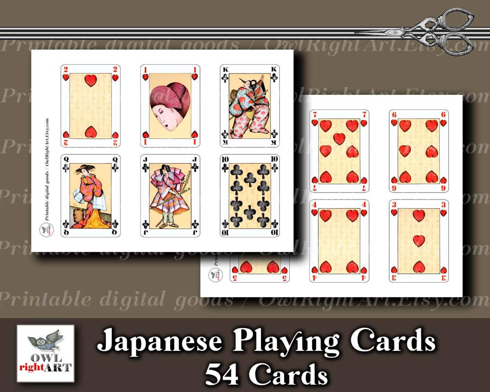 Printable Japanese Deck of 54 Cards, Grimaud Digital Japanese Play ...