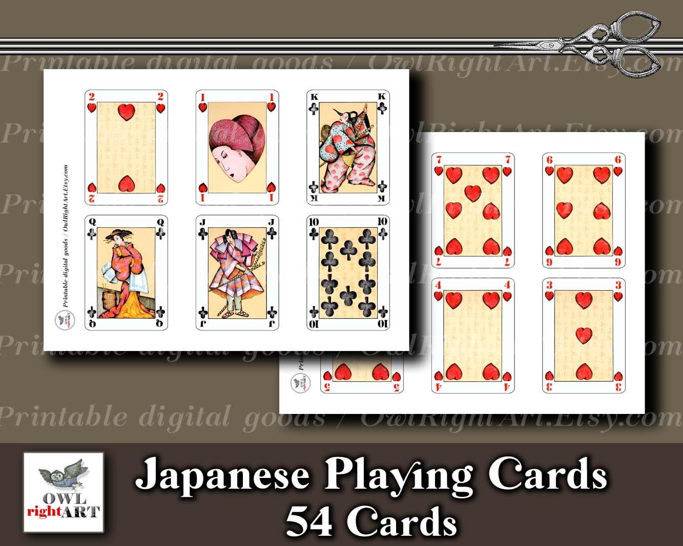 Printable Japanese Deck of 54 Cards, Grimaud Digital Japanese Play ...