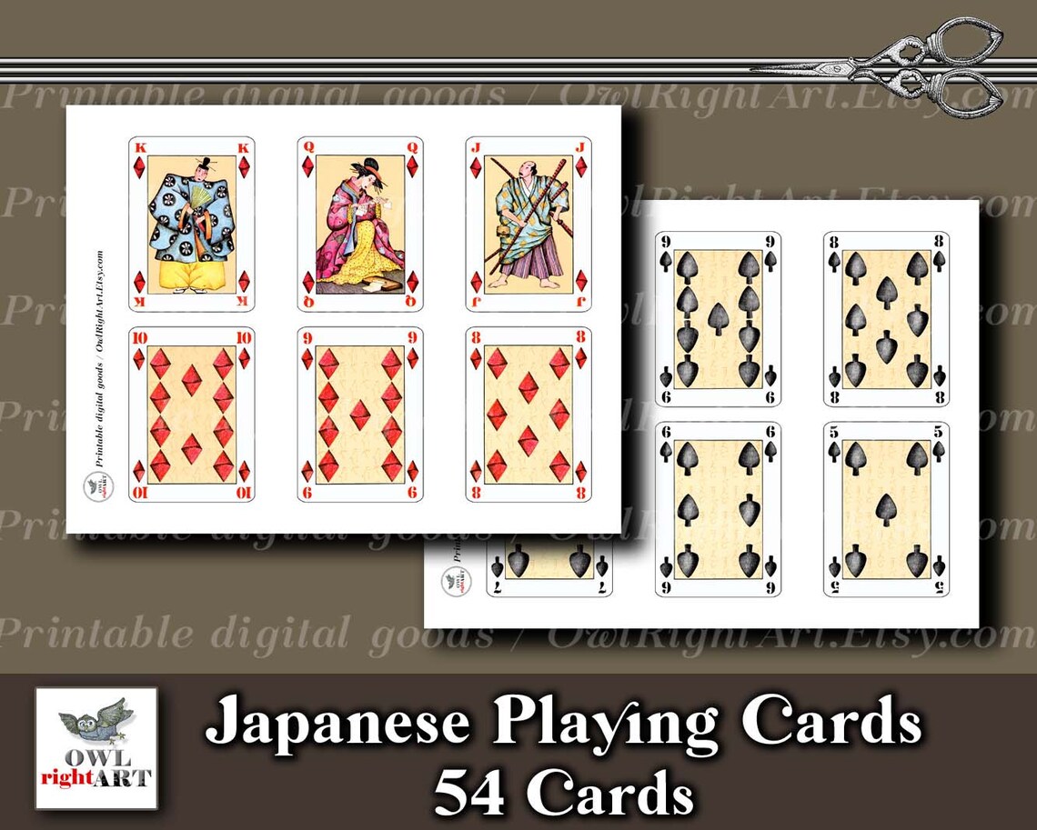 Printable Japanese Deck of 54 Cards, Grimaud Digital Japanese Play ...