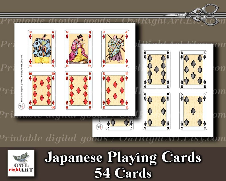 Printable Japanese Deck of 54 Cards, Grimaud Digital Japanese Play ...