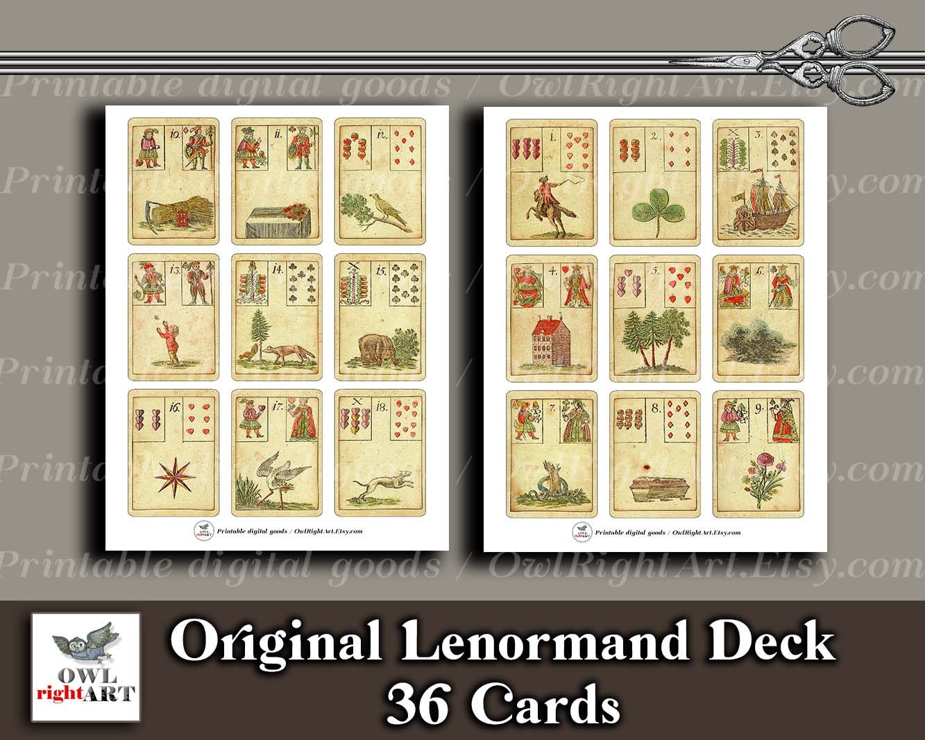 Printable Old Style Lenormand by Alexander Ray, Oracle Deck 38 Cards ...
